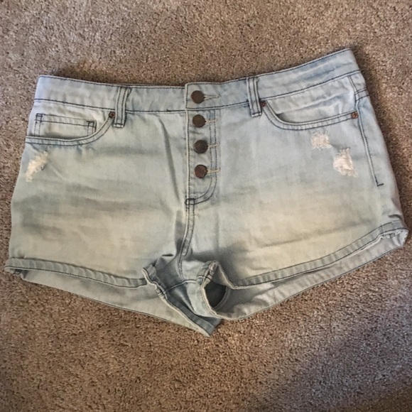 Forever 21 | Shorts | Distressed High Waisted Denim Shorts With Buttons ...